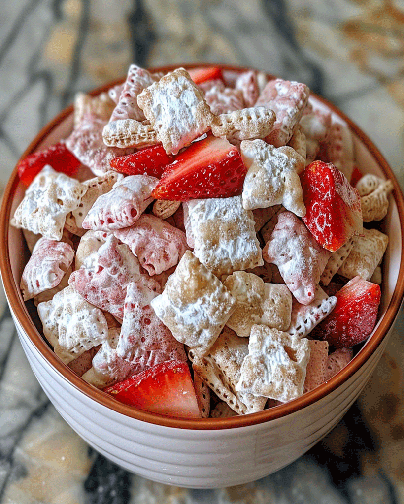 Mezcla de Chex con Fresa en Azúcar en Polvo - Recetas de abuela