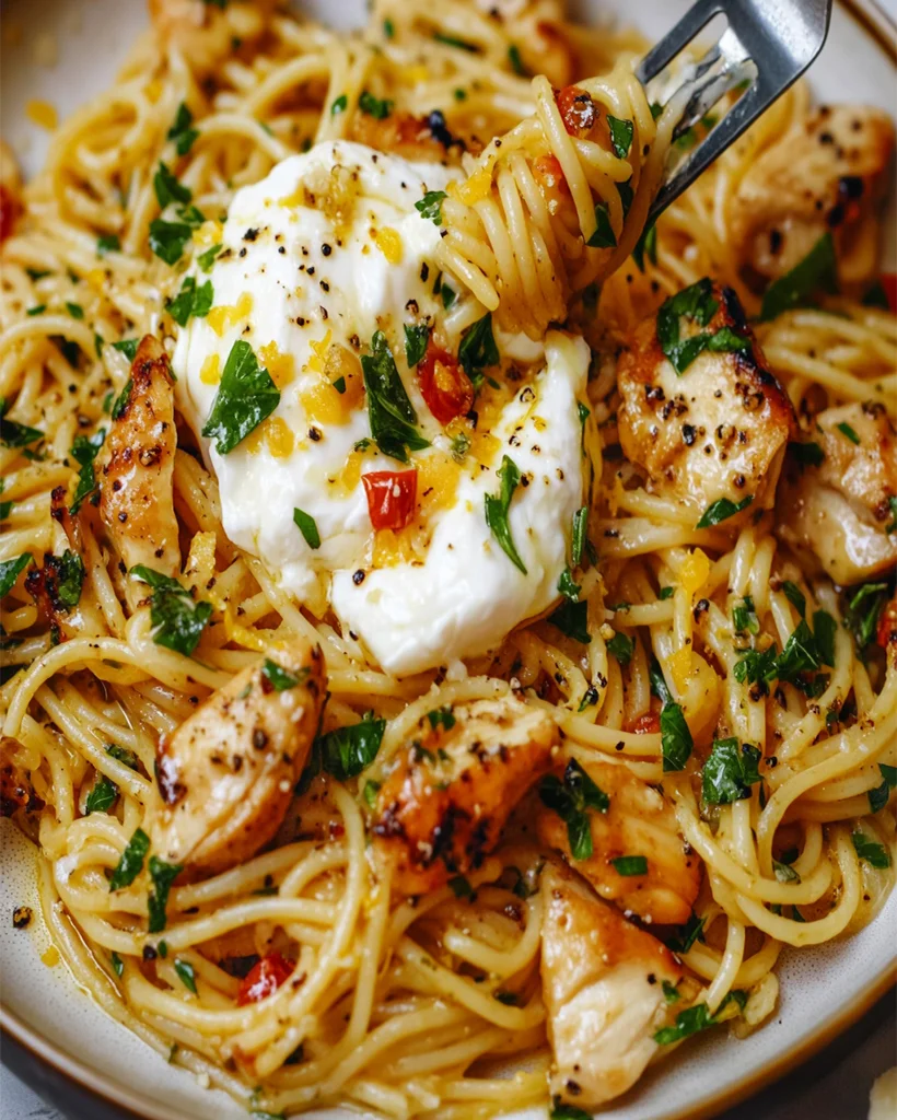 Espagueti Con Pollo Y Burrata Receta Deliciosa Recetas De Abuela