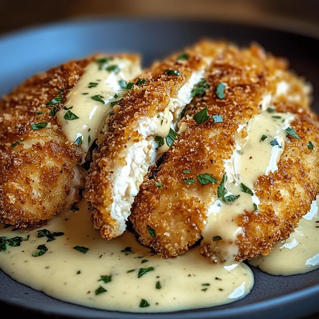 Pollo Crujiente con Parmesano y Salsa Cremosa de Ajo - Recetas de abuela