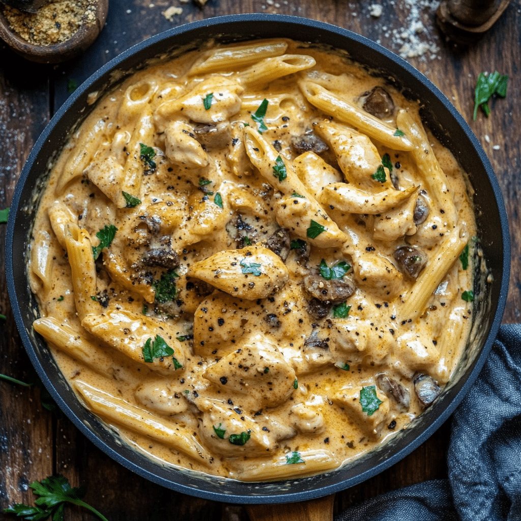 Penne Cremoso con Pollo, Champiñones y Espárragos - Recetas de abuela