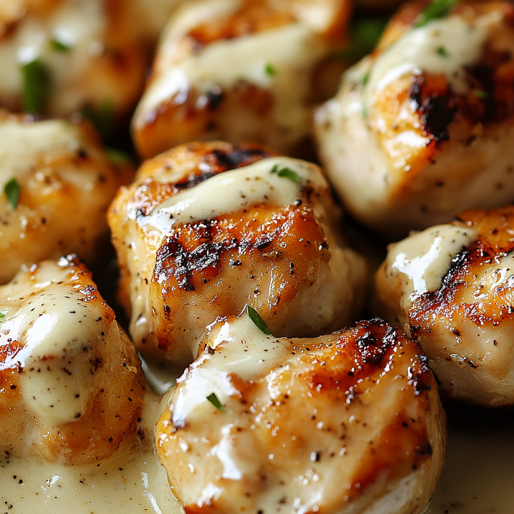 Title: Bocaditos de Pollo a la Parrilla con Salsa Cremosa de Ajo - Recetas de abuela