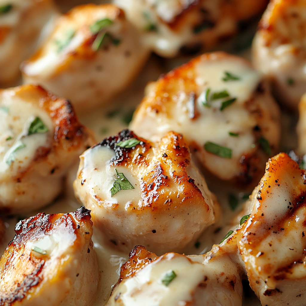 Title: Bocaditos de Pollo a la Parrilla con Salsa Cremosa de Ajo - Recetas de abuela