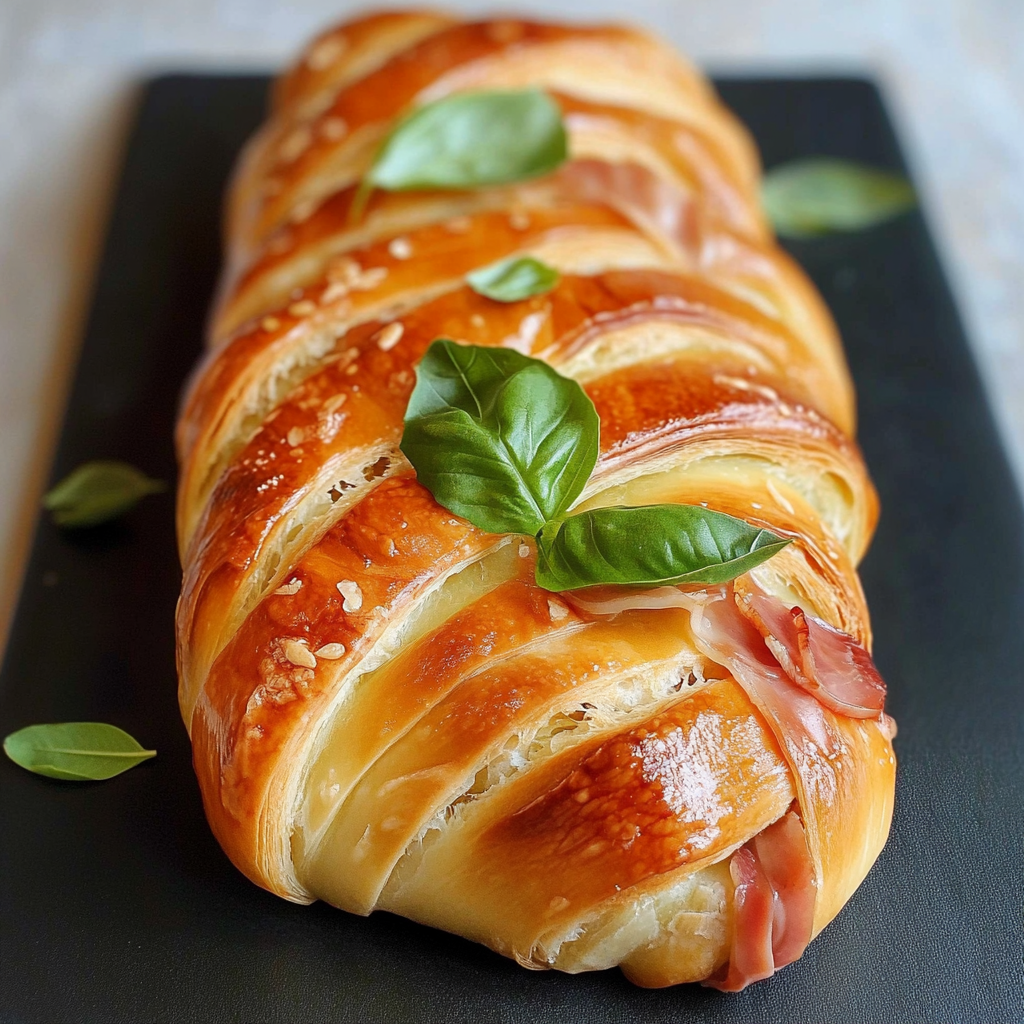 Mejor Receta Fácil y Rápida de Trenza de Hojaldre Caprese con Jamón